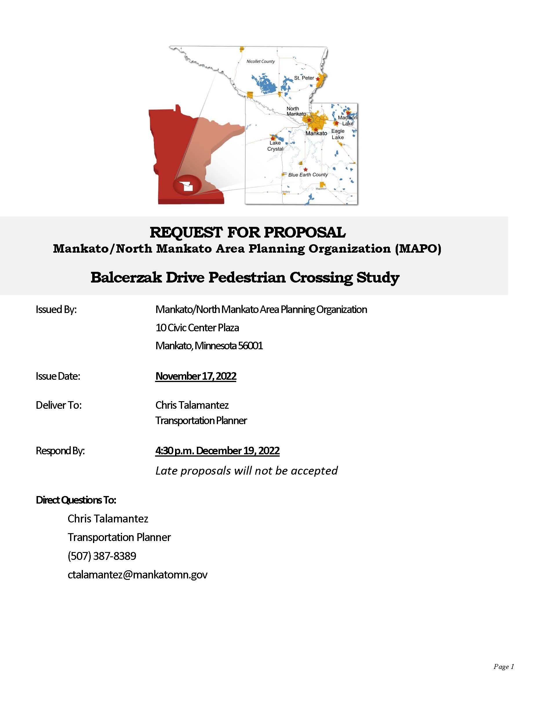 RFP – Balcerzak Drive Pedestrian Crossing Study – Mankato/North Mankato ...
